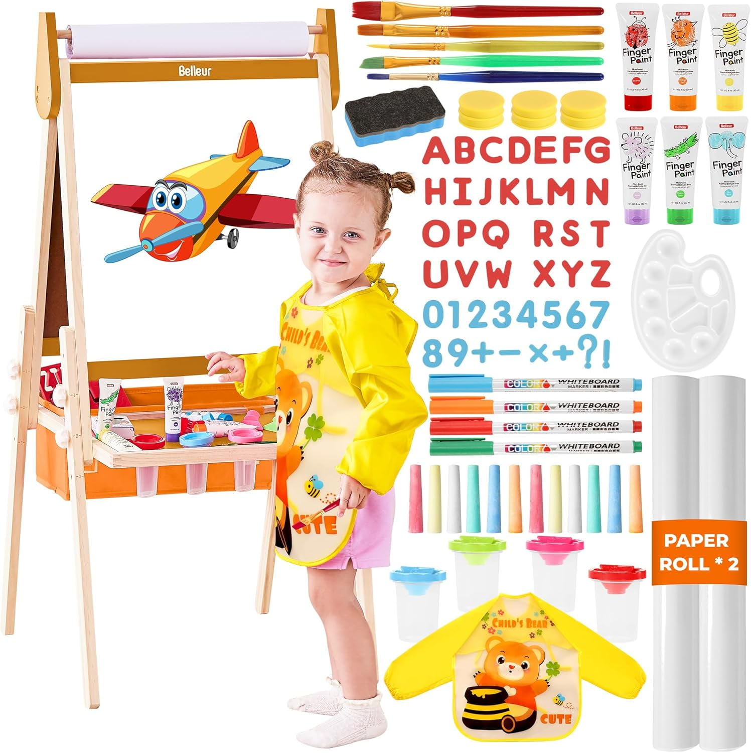 All-in-One Art Easel for Kids, Adjustable Double Sided Wooden Easel for ...