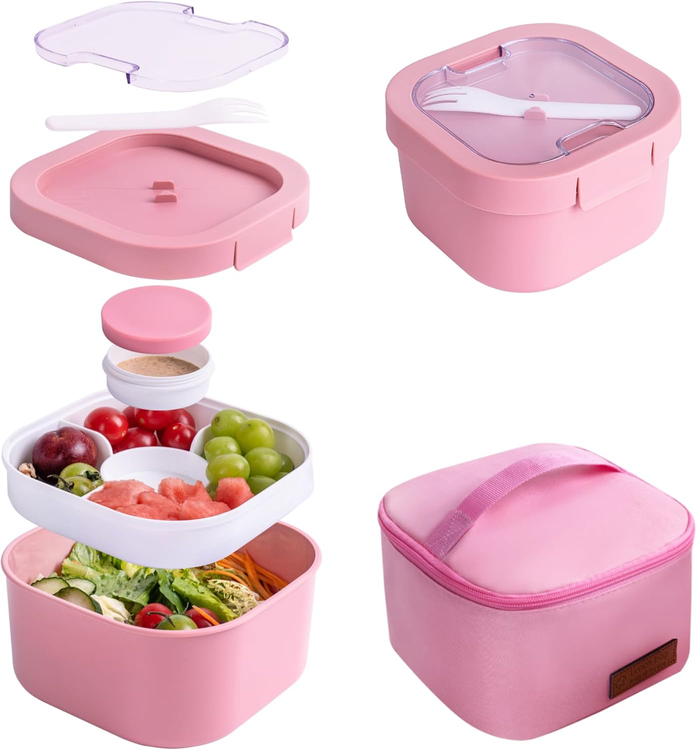 All-in-One Bento Box Container - Large 61-oz Adult Lunch Box with Bag, 4-Compartment Bento-Style ...