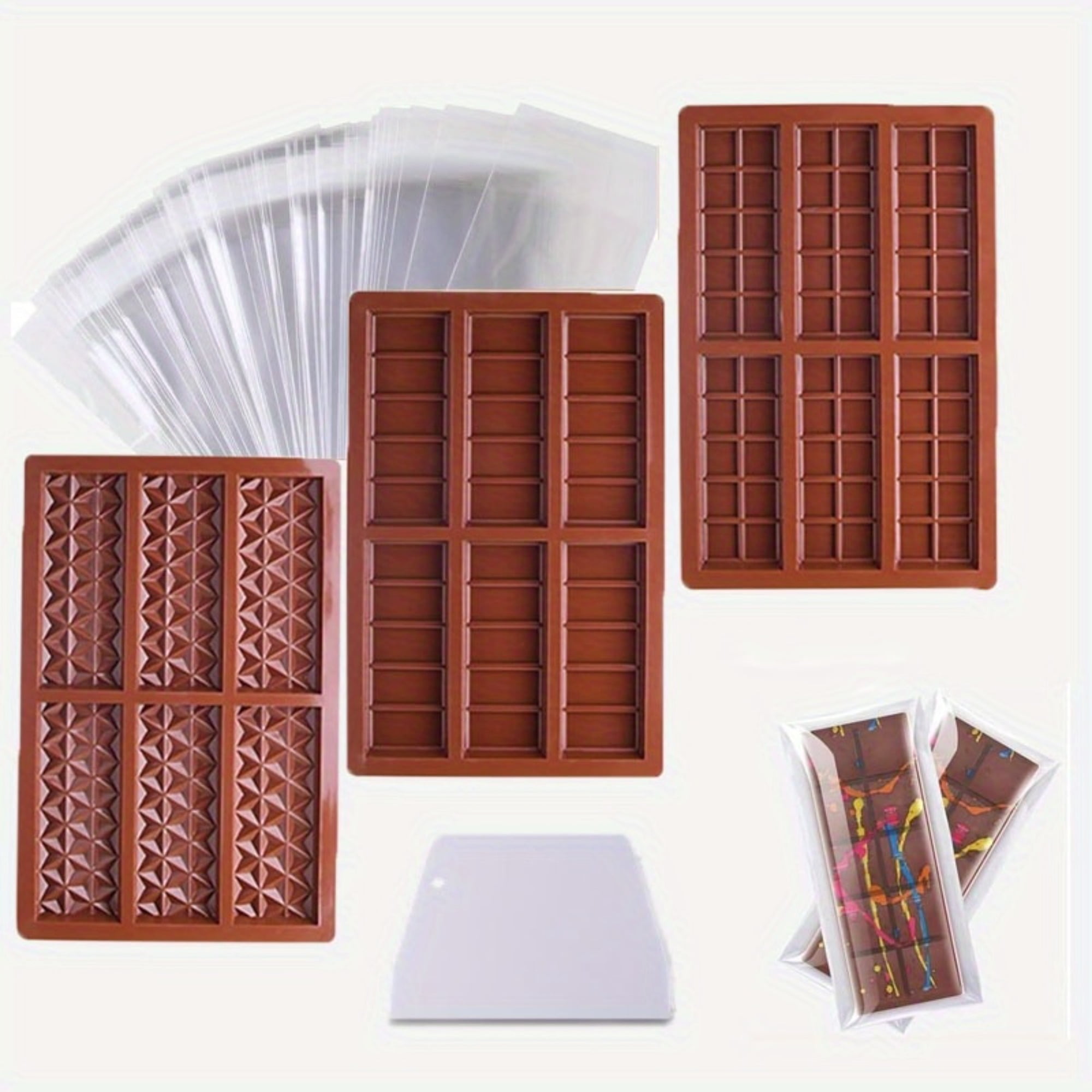 All-in-One Chocolate Bar Set with 3 Deep Cavity Molds, 100 Bags ...