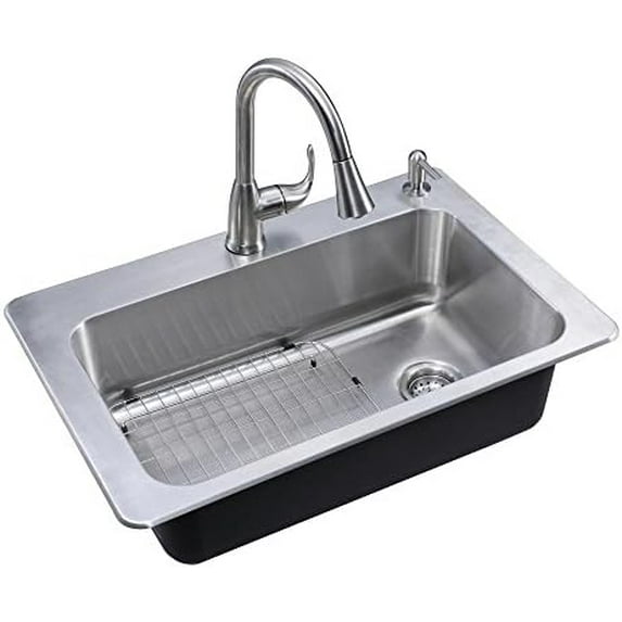 All-in-One Drop-in Stainless Steel 33 in. 2-Hole Single Basin Kitchen ...
