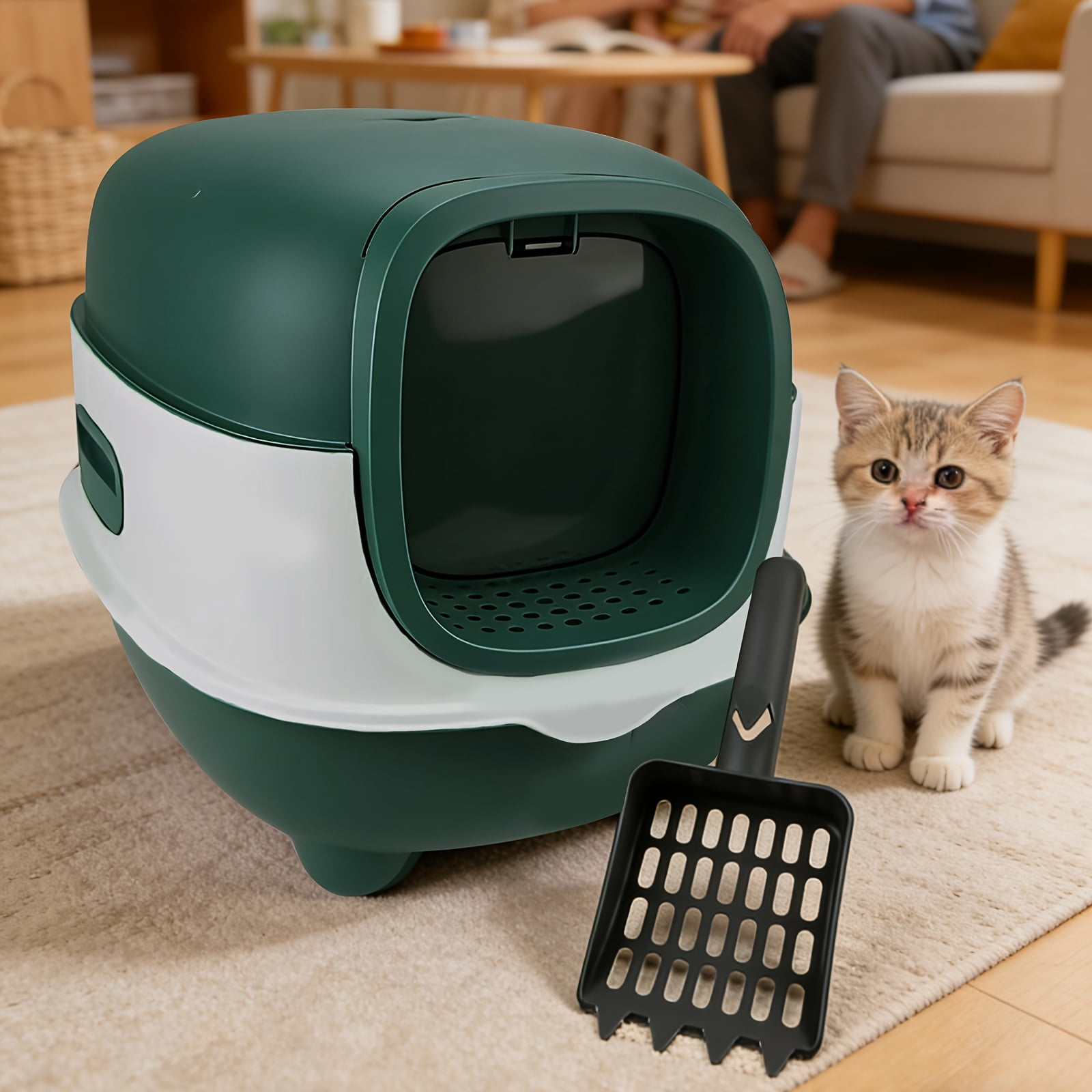 All-in-One Enclosed Cat Litter Box with Drawer & Scoop - Odorless Leak ...
