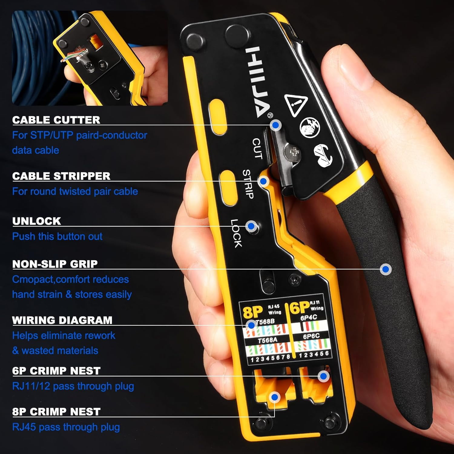All-in-One Ethernet Crimper with Tester, Cat6 Connectors & Strippers ...