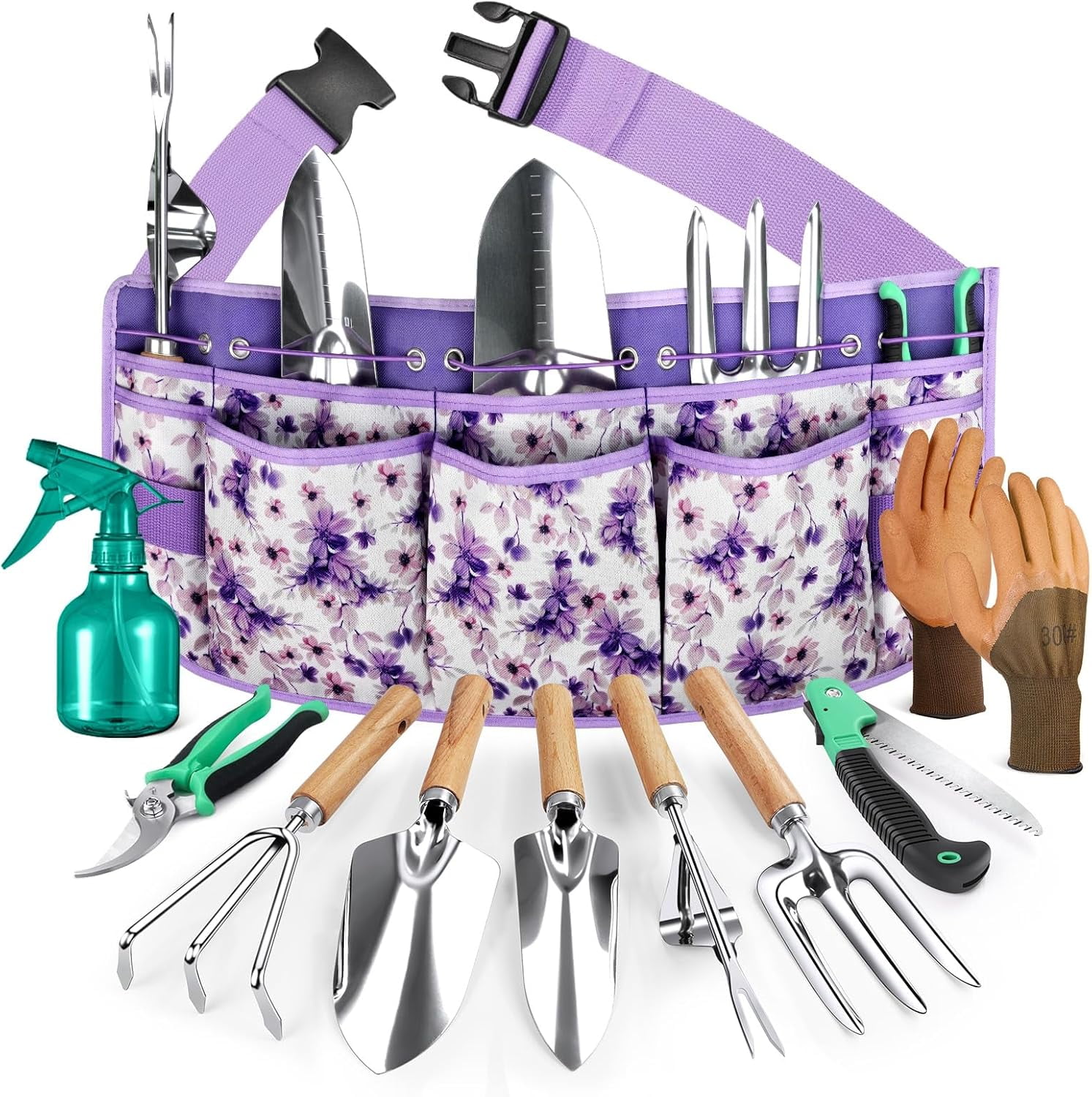 All-in-One Garden Tool Set with Tools Organizer Belt Adjustable, 10 ...