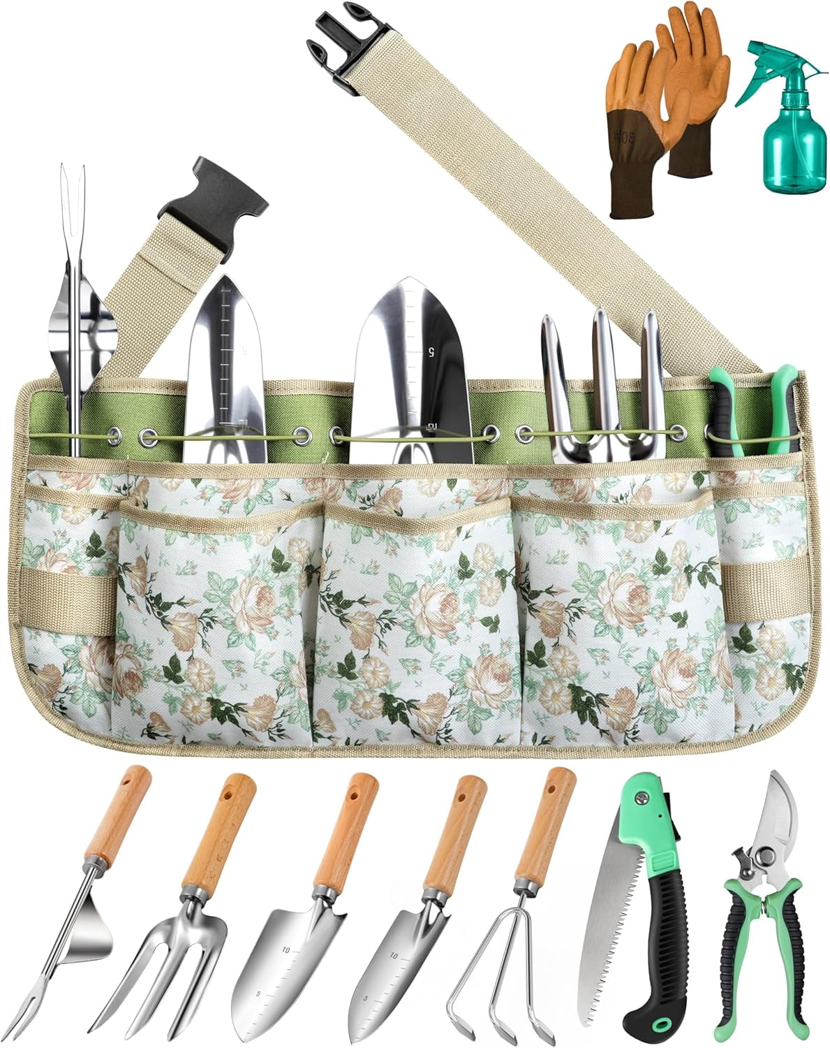 All-in-One Garden Tool Set with Tools Organizer Belt Adjustable, 10 ...