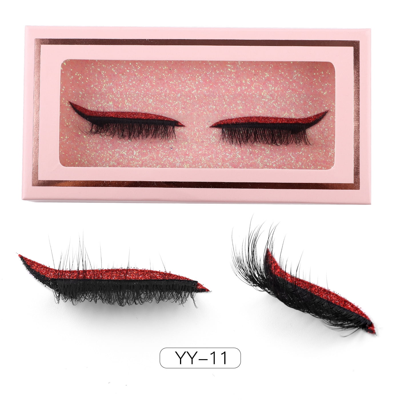 All-in-One Glue-Free False Eyelashes Set (1 Pair,Red + Silver) - Built ...