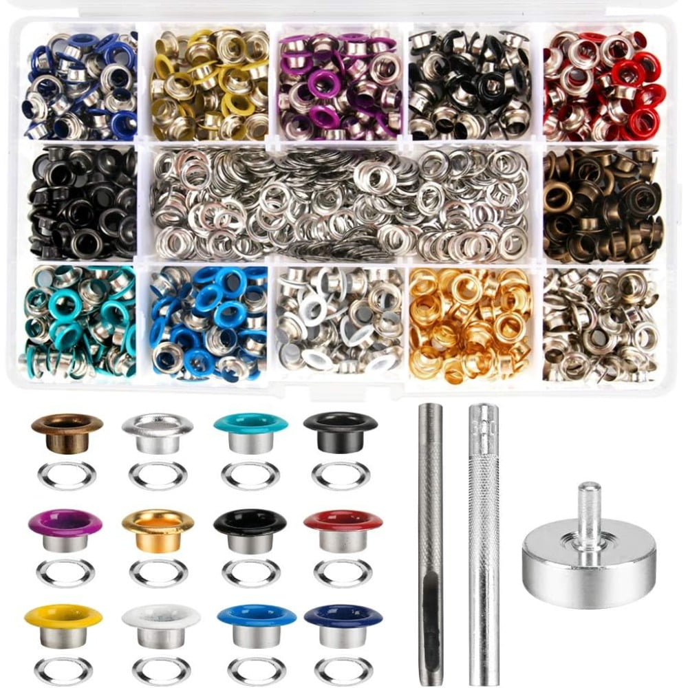 All-in-One Grommet Tool Kit: 600 pcs 12-Color Metal Eyelets with Punch ...