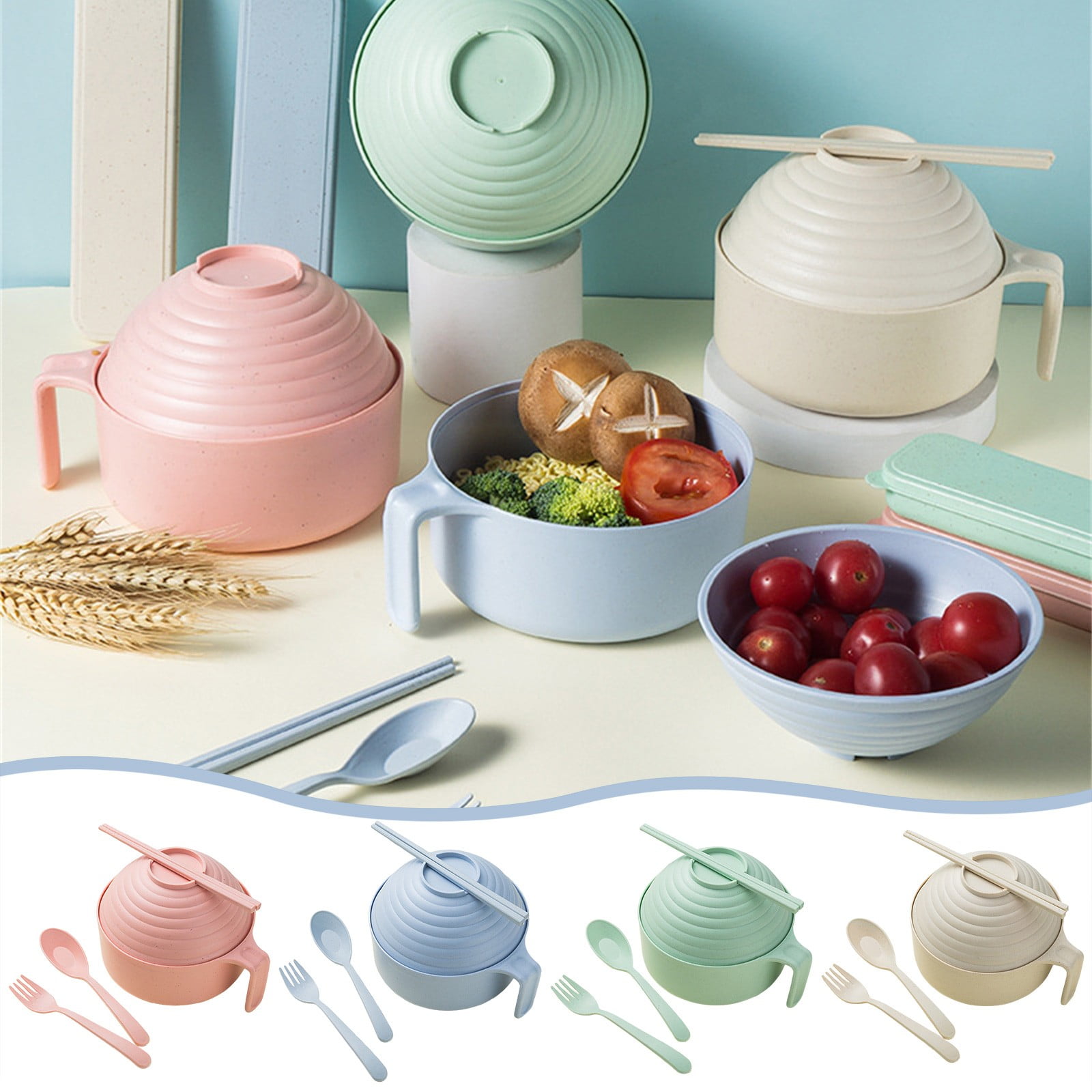 All-in-One Instant Noodles Bowl Set with Integrated Utensil Holder ...