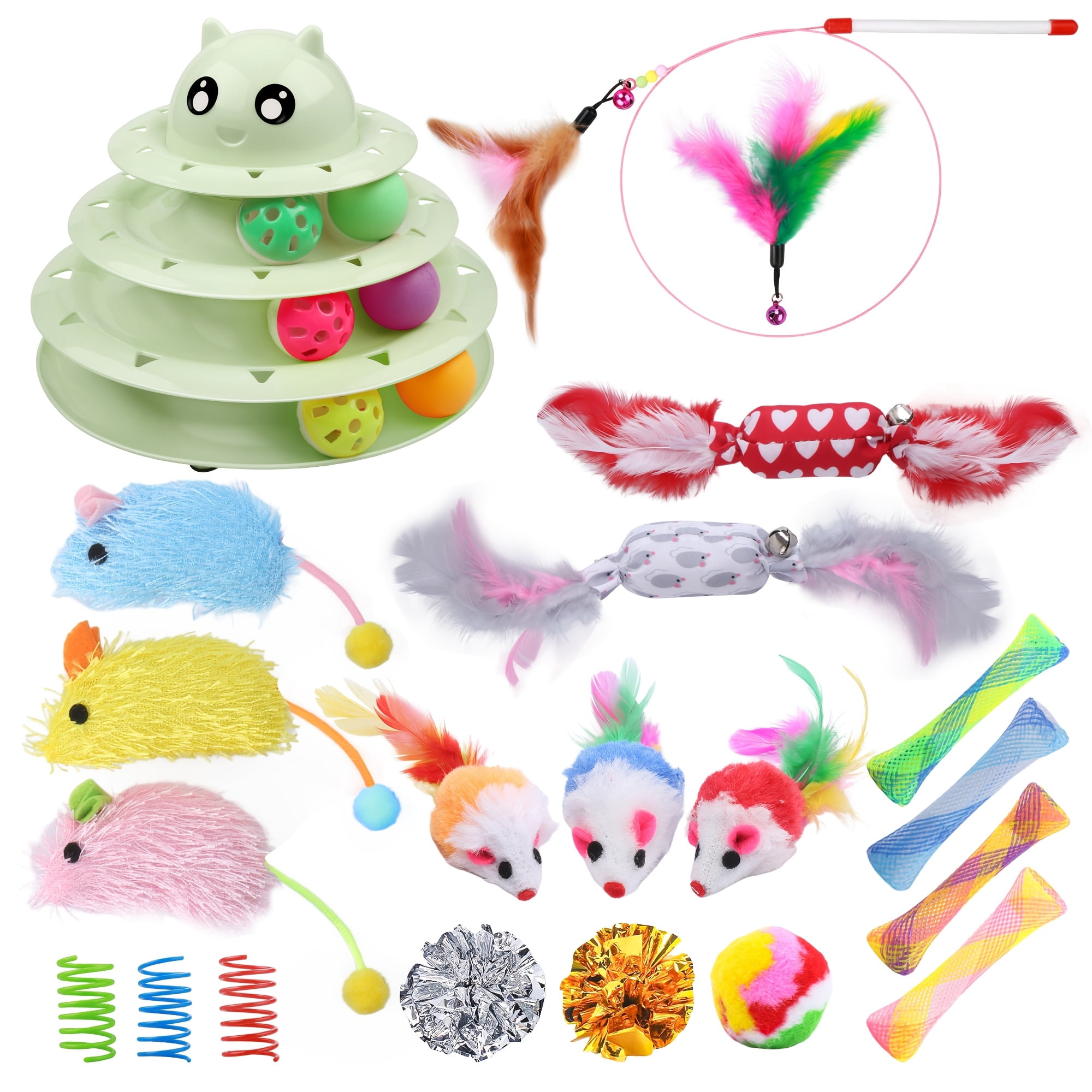 All-in-One Interactive Cat Kitten Play Set Bundle 24pcs with 3-Tier ...