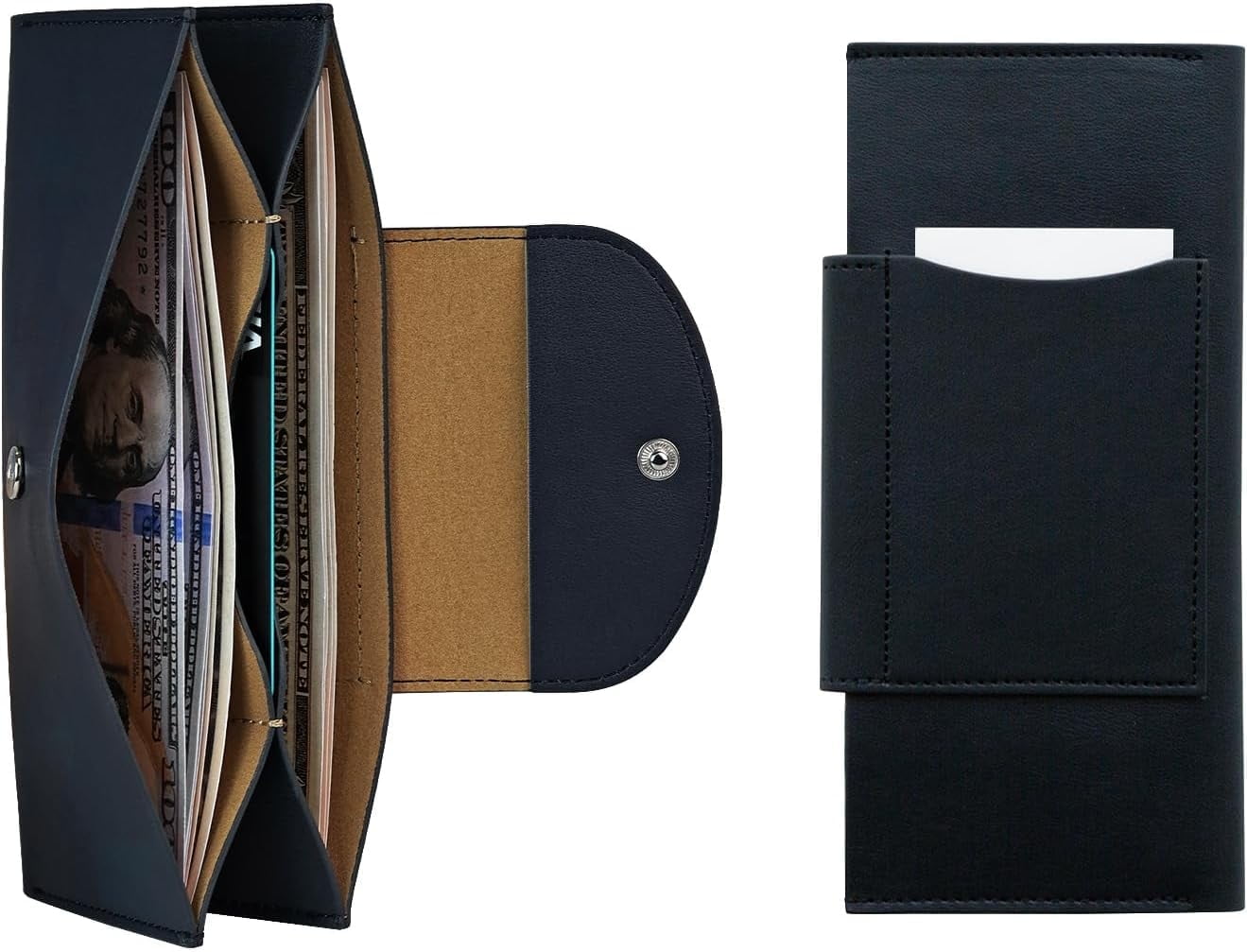 All-in-One Long Bifold 2-Tier PU Leather Wallet for Women, Money ...