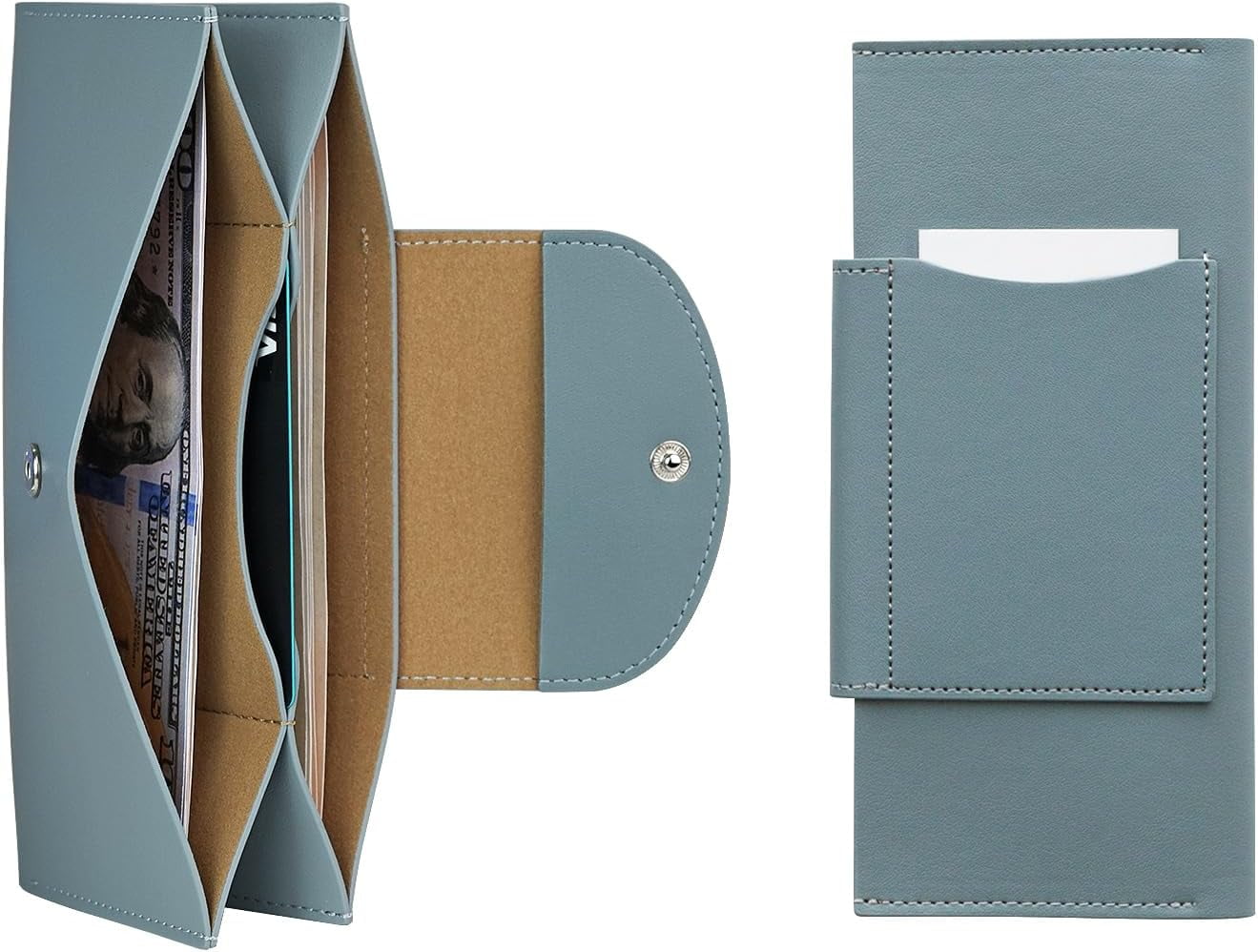 All-in-One Long Bifold 2-Tier PU Leather Wallet for Women, Money ...