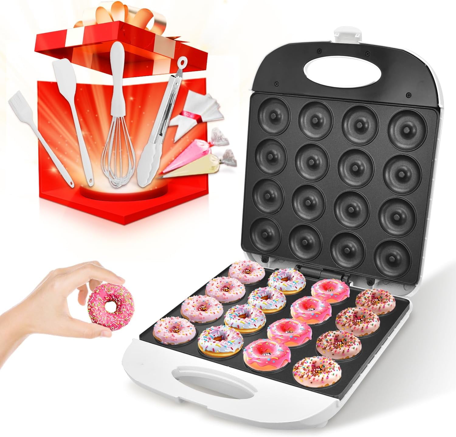 All in One Mini Donut Maker - Non-Stick, Cool Touch Electric Doughnut ...