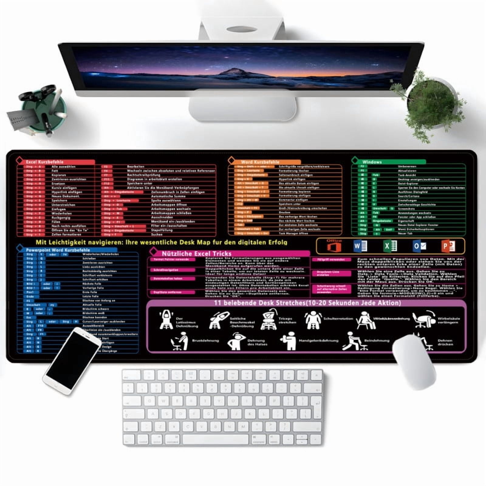 All-in-One Office Shortcut Mouse Pad Non-Slip Desk Mat for Productivity ...