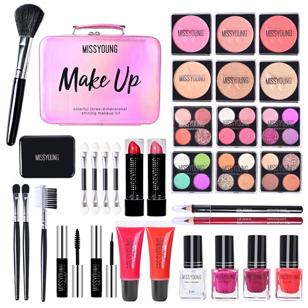 All-in-One Portable Makeup Kit with Travel Case, Full-Face Cosmetics ...