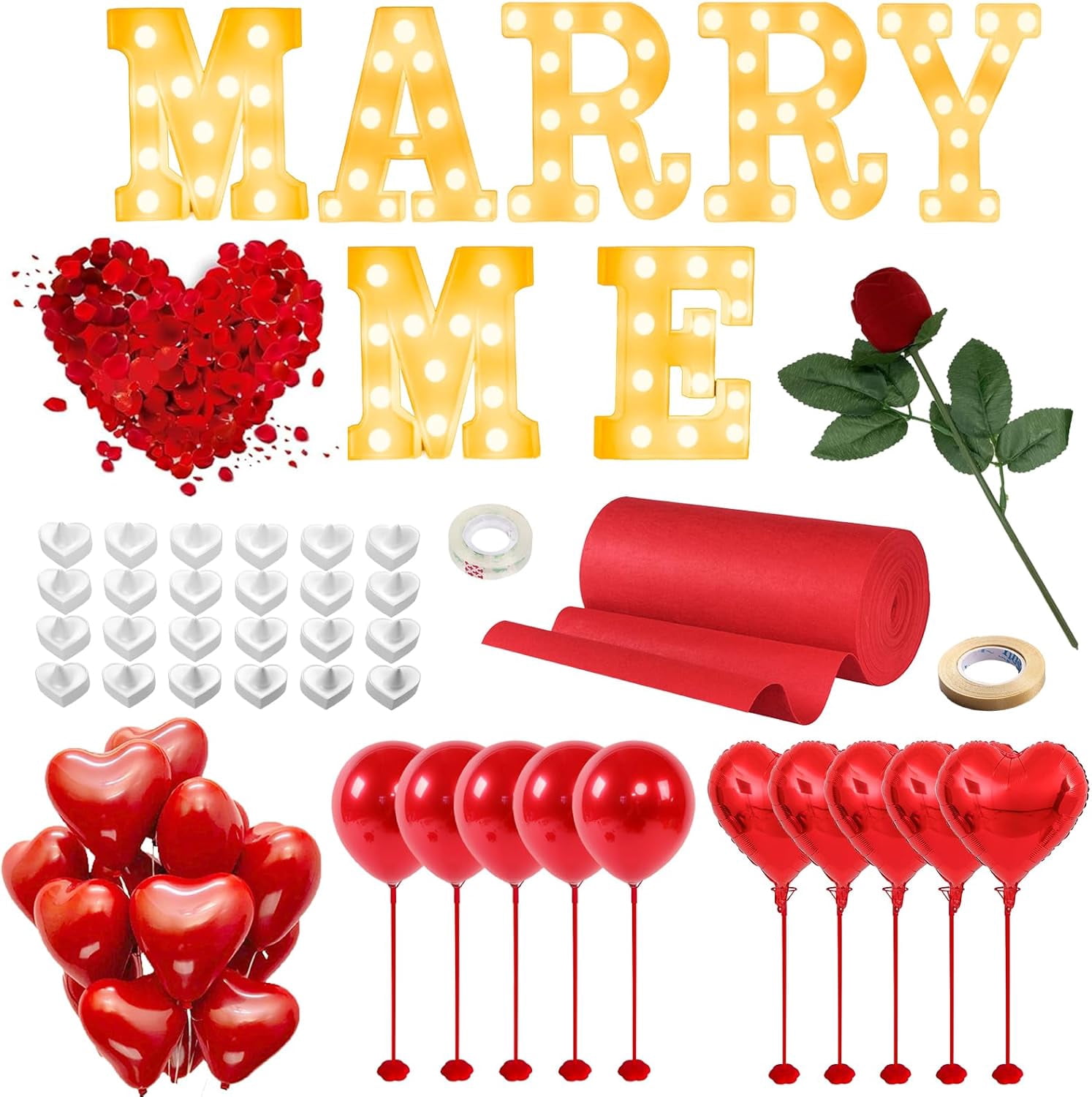 All-in-One Proposal Decor Kit - "Marry Me" Light Up Letters, 2000 Rose ...