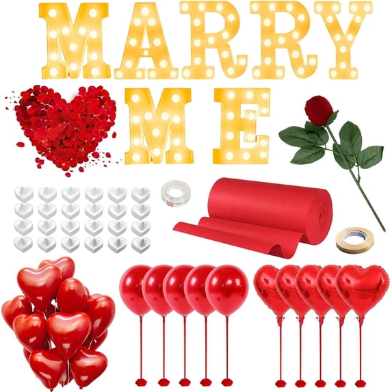 All-in-One Proposal Decor Kit - "Marry Me" Light Up Letters, 2000 Rose ...