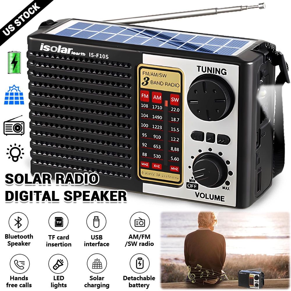 All-in-One Solar Emergency Radio with Bluetooth Speaker, LED Flashlight ...