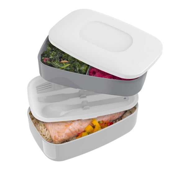 All-in-One Stackable Lunch Box Container with Built in Flatware ...
