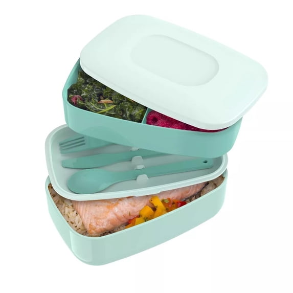 All-in-One Stackable Lunch Box Container with Built in Flatware ...
