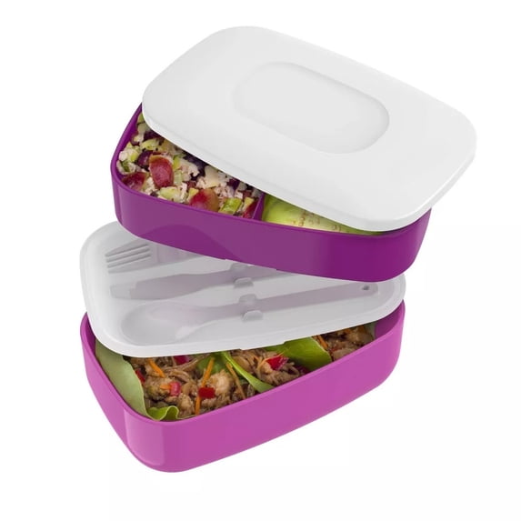 All-in-One Stackable Lunch Box Container with Built in Flatware ...