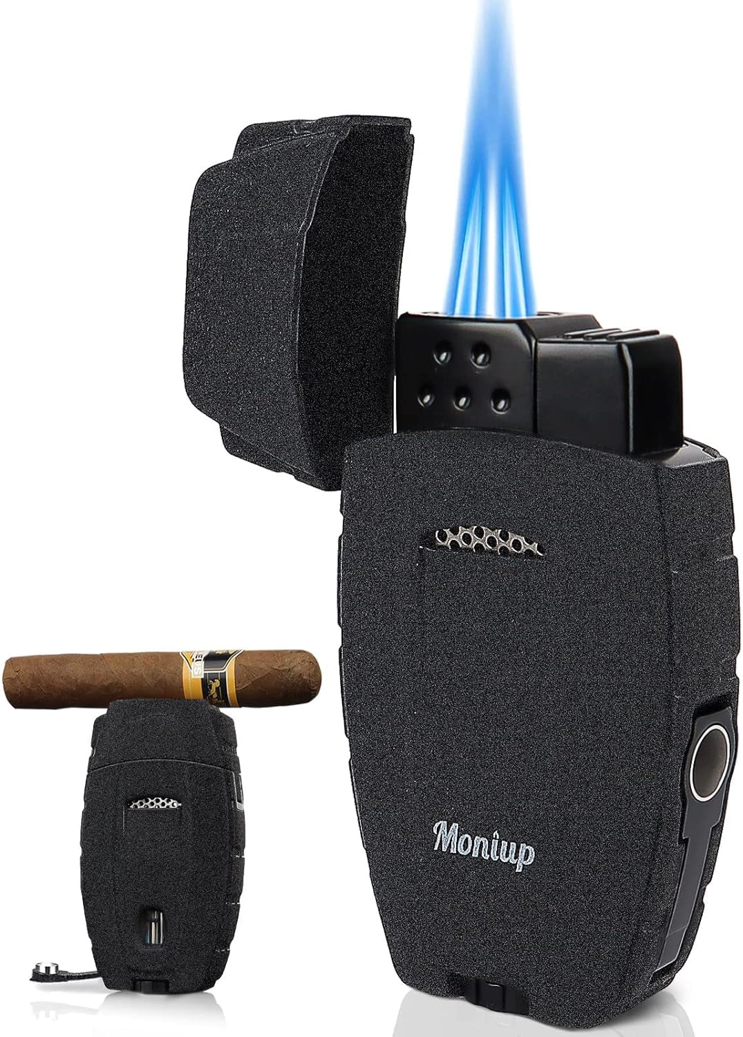 All-in-One Torch Cigar Lighter with Adjustable Jet Dual-Flame, Built-in ...