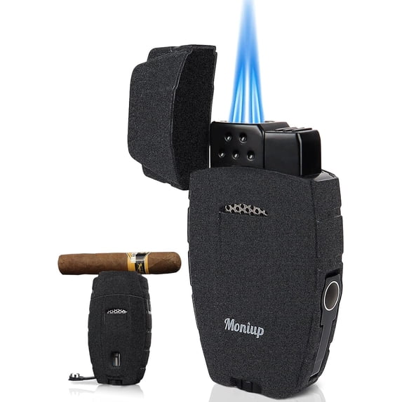 All-in-One Torch Cigar Lighter with Adjustable Jet Dual-Flame, Built-in ...