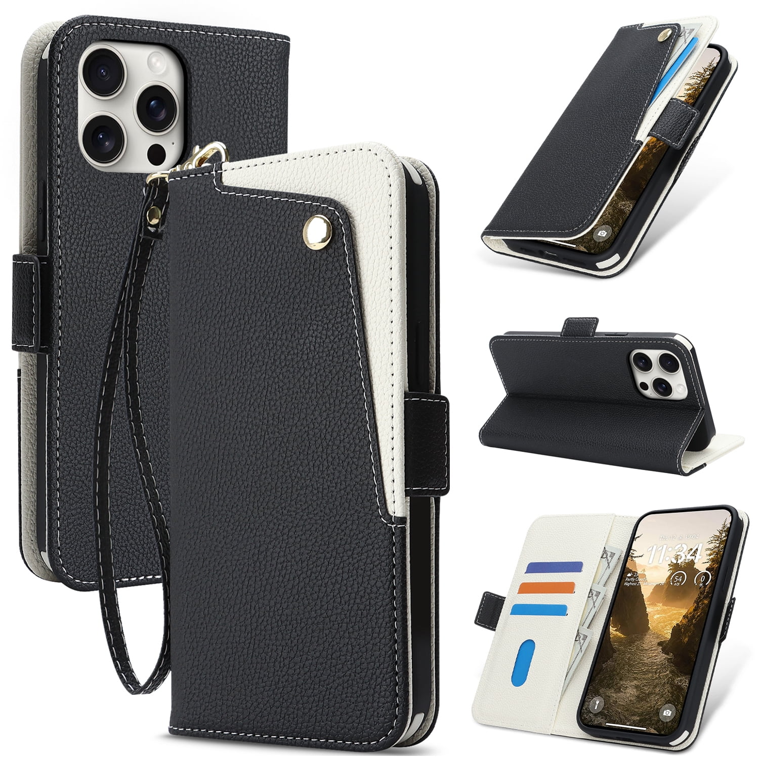All-in-One Wallet Case for iPhone 15 Pro Max, Premium PU Leather Flip ...