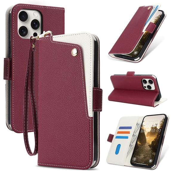 All-in-One Wallet Case for iPhone 15 Pro, Premium PU Leather Flip Card ...