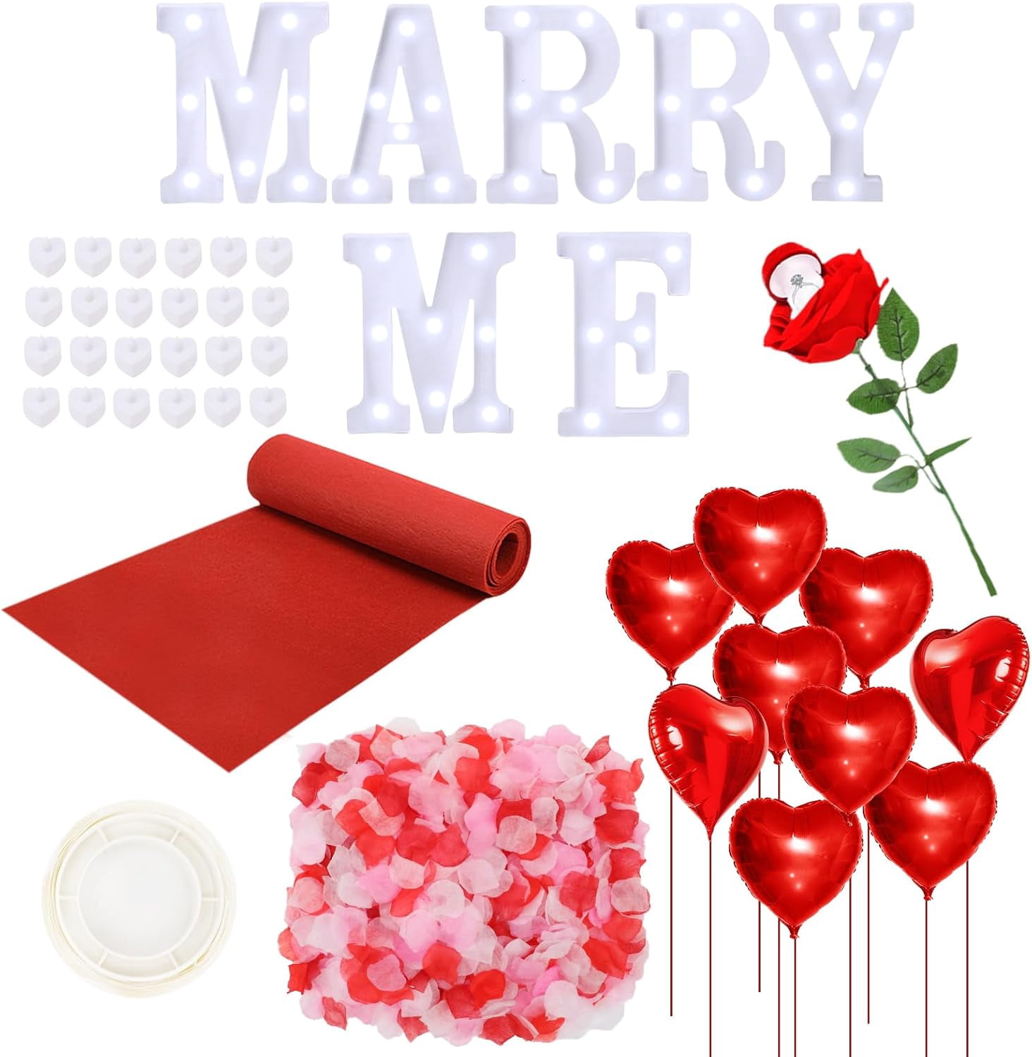 All-in-One White Proposal Decor Kit - "Marry Me" LED Sign, 24 Candles ...