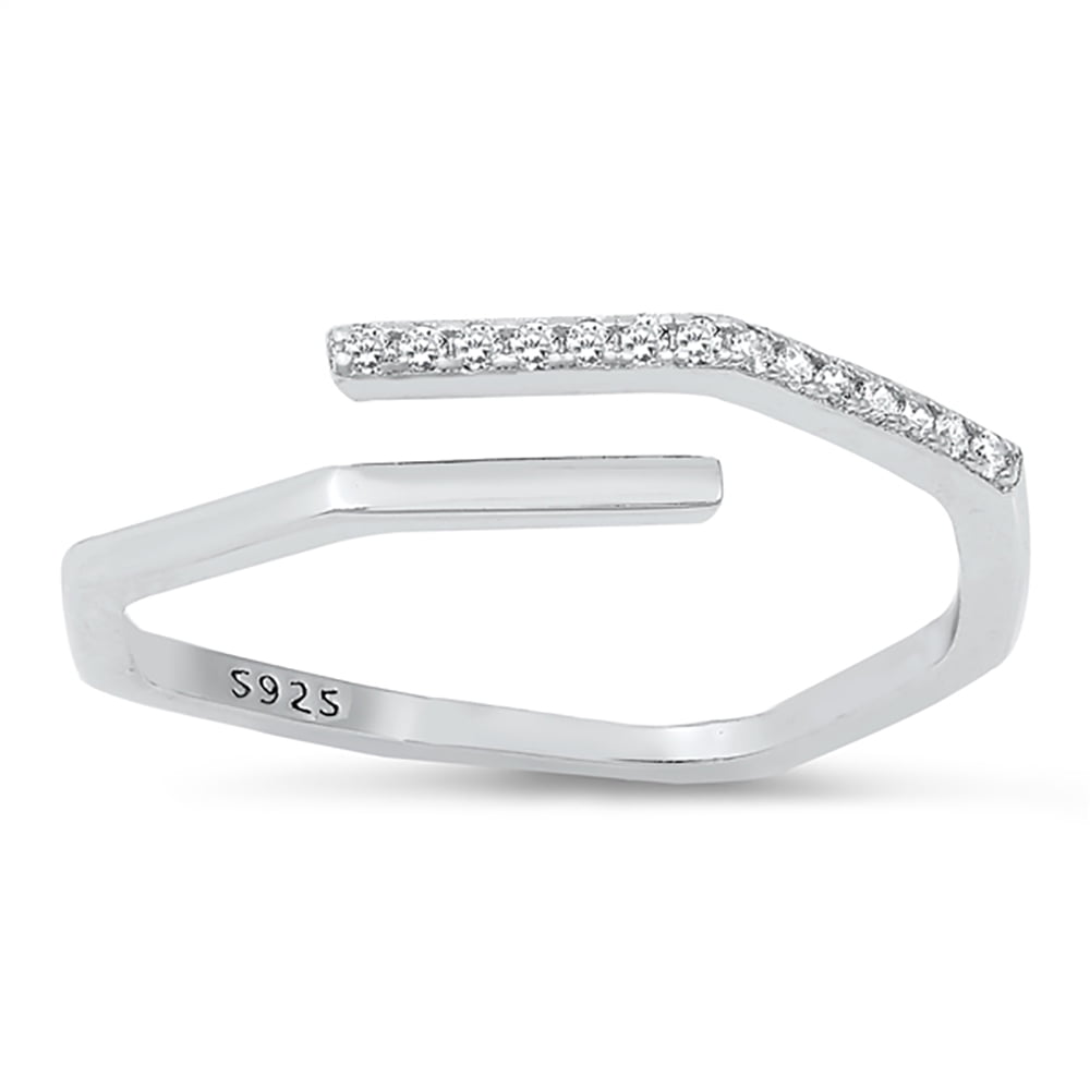 All in Stock Clear Cubic Zirconia Equal Wrap Ring 925 Sterling Silver ...