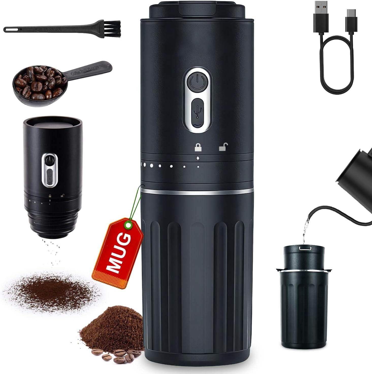 All-in-one Pour Over Coffee Maker Portable Electric Burr Coffee Grinder ...