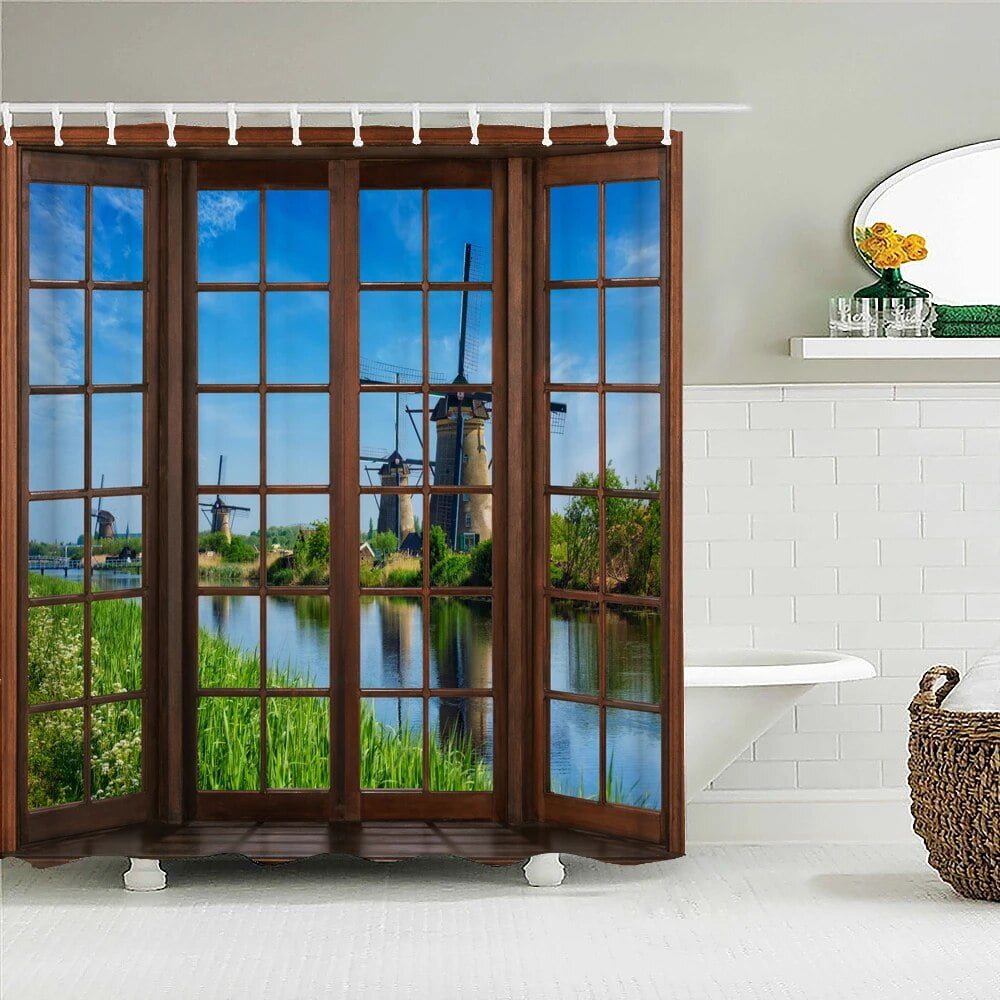 All kinds of 3D scenery windows shower curtains home decoration ...