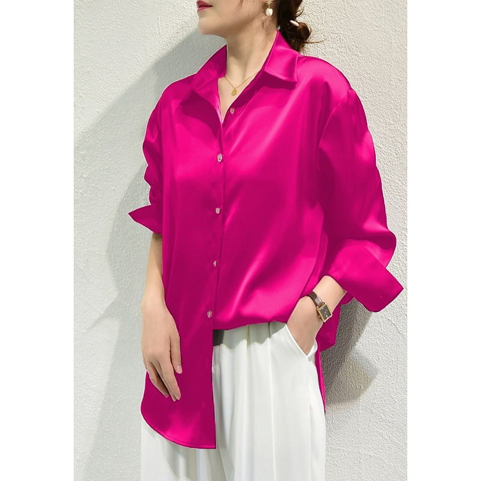 All-match Satin Finish Shirts And Blouses Women Clothing Casual Top OL ...