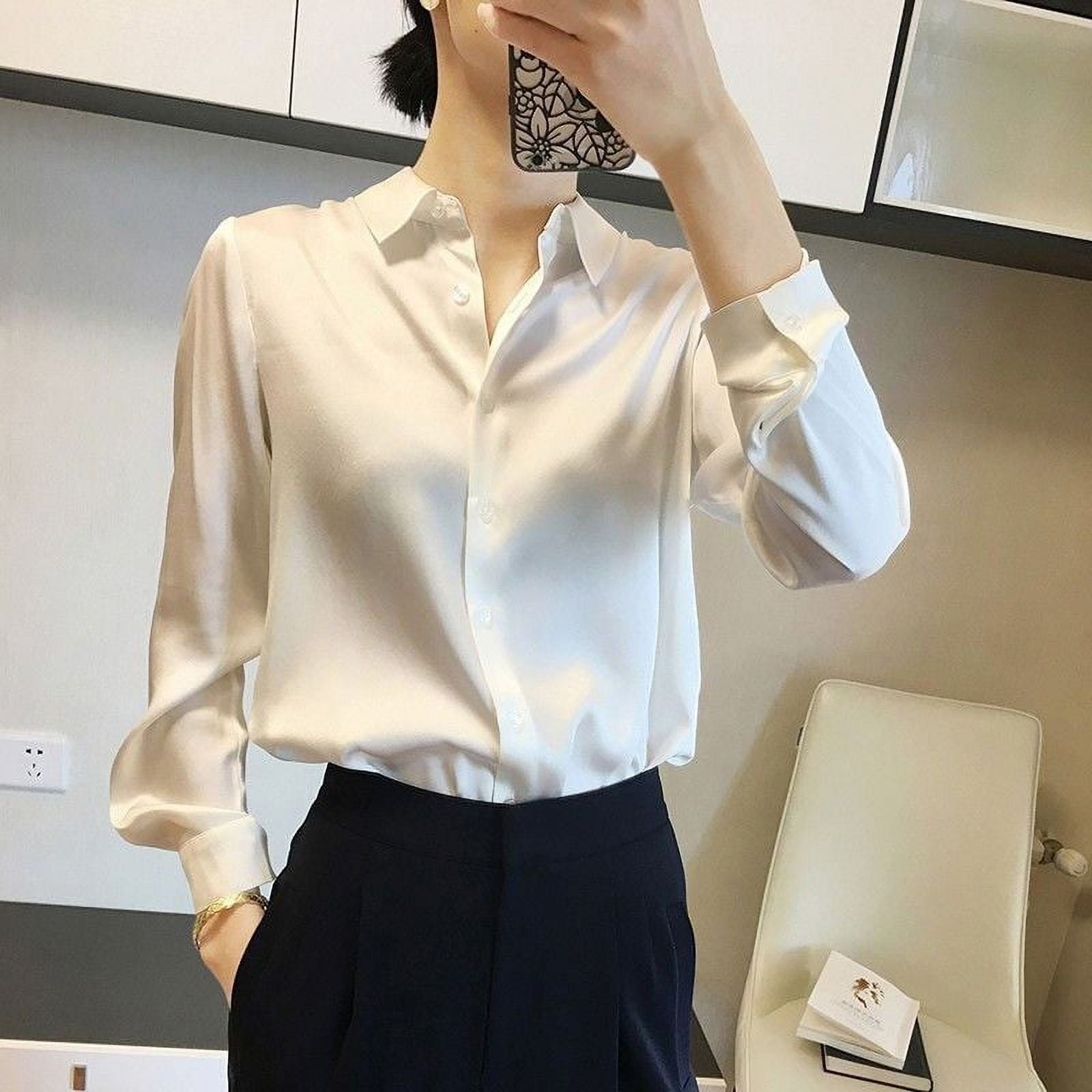 All-match Satin Finish Shirts And Blouses Women Clothing Casual Top OL ...