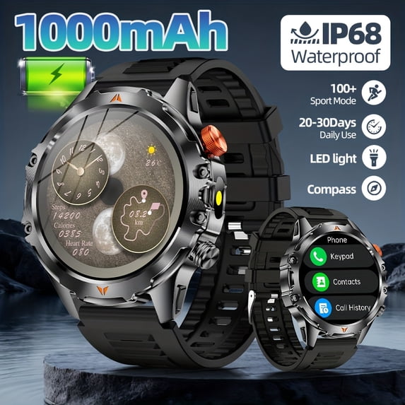 All-metal smartwatch with large battery and built-in compass. Works ...