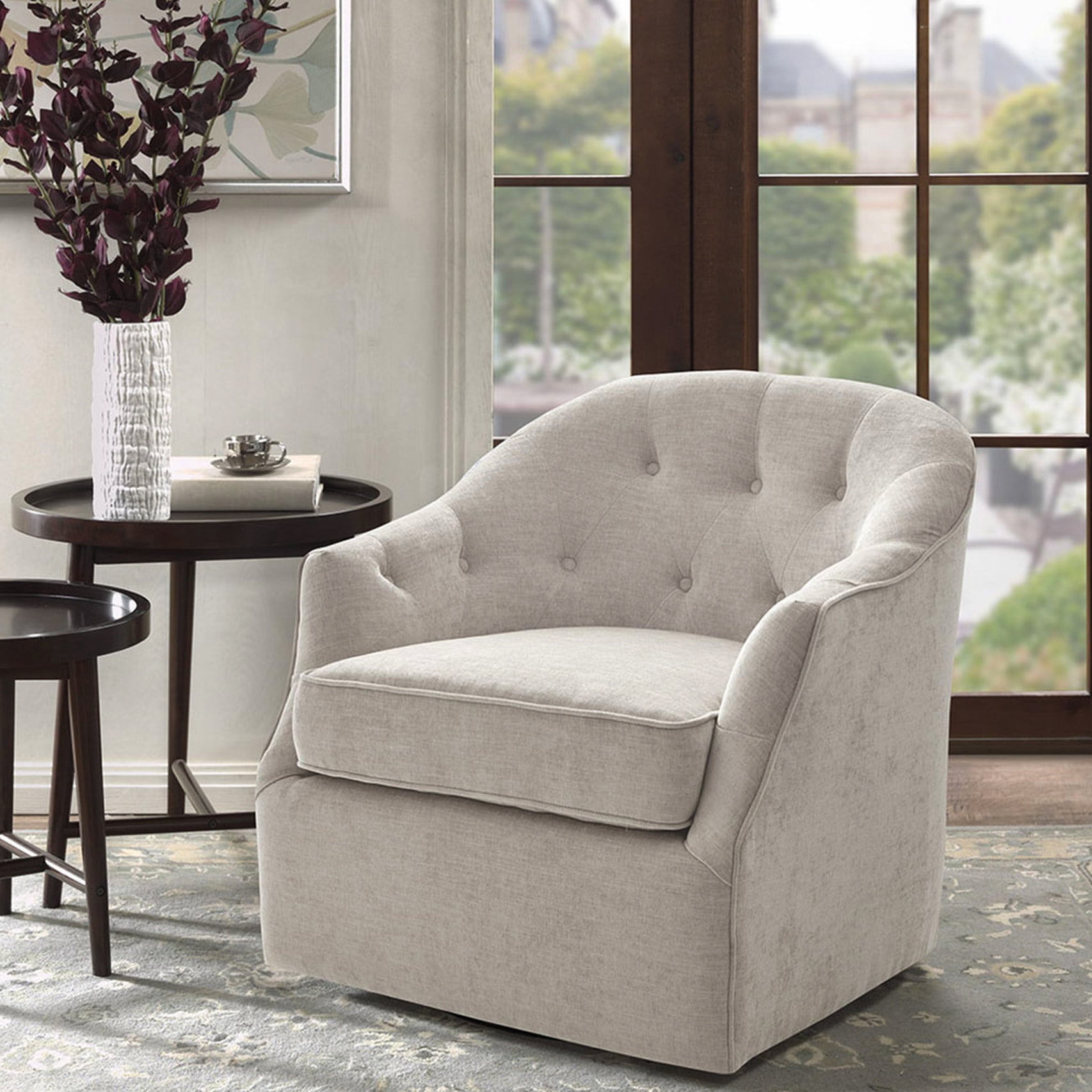All over Welting Accent Swivel / Solid Wood Frame Chair for Comfortable ...