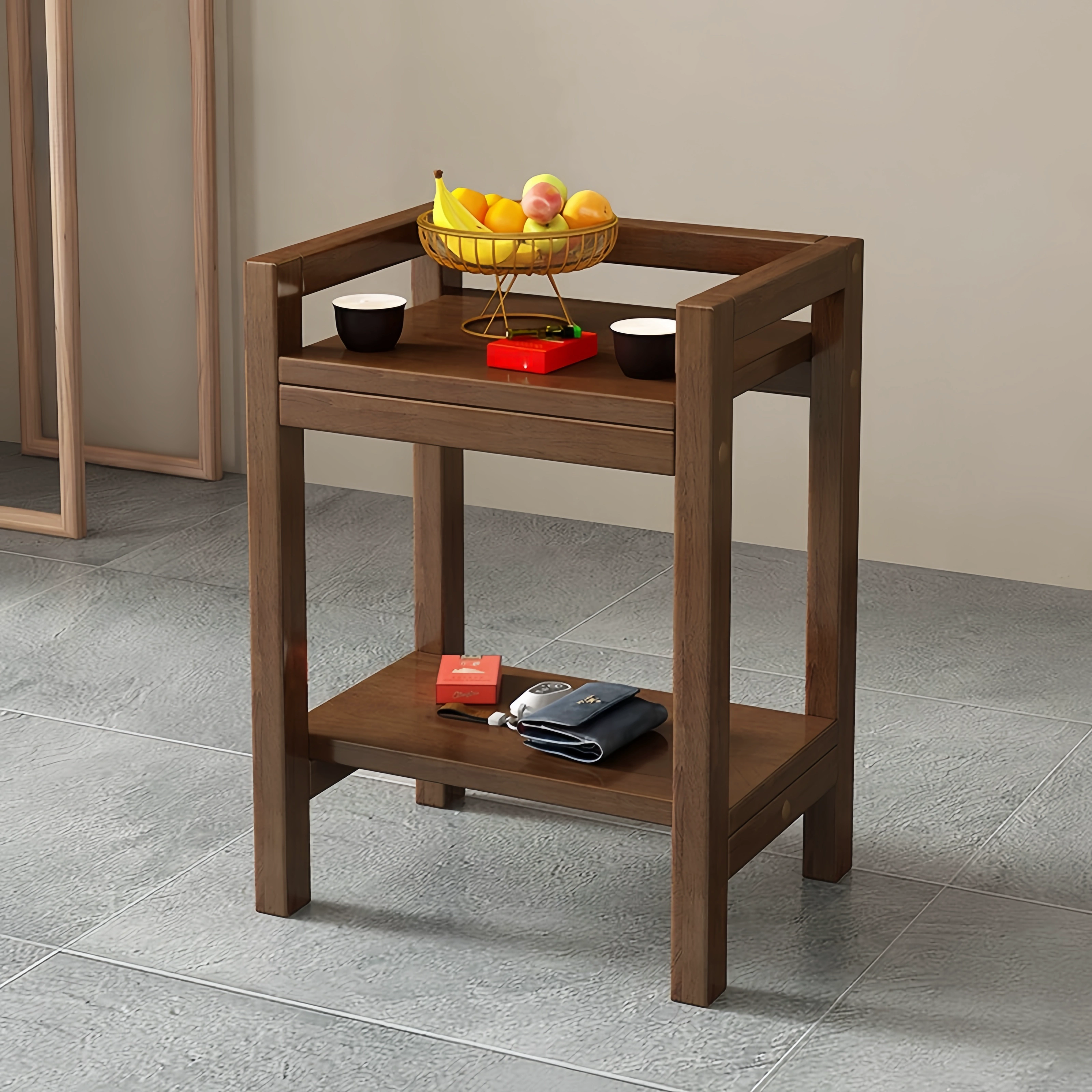 All solid wood coffee table small side table shelves removable ...