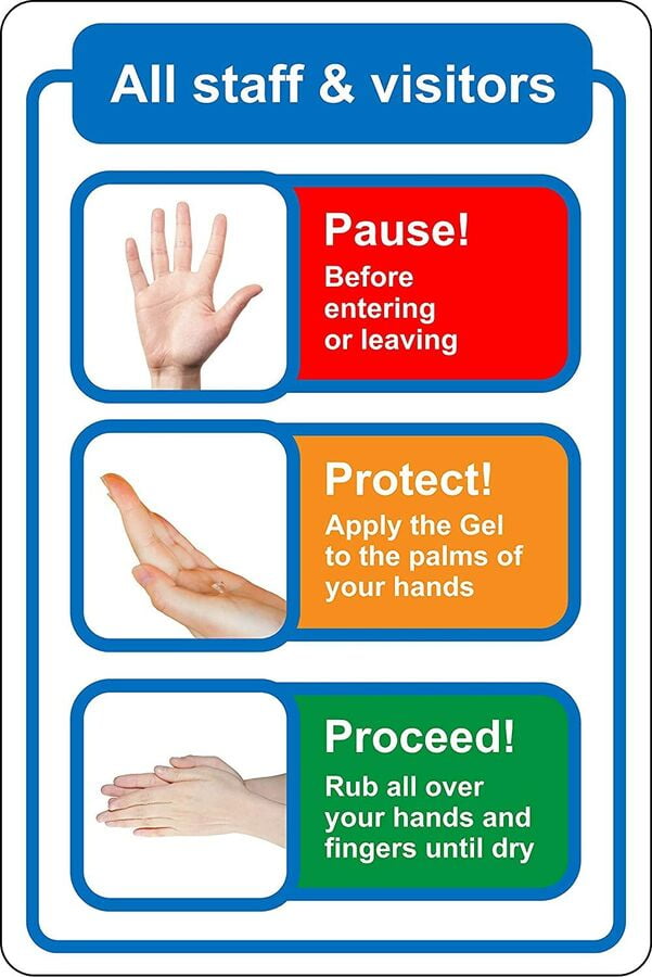 All staff and visitors must use hand disinfectant instruction poster ...