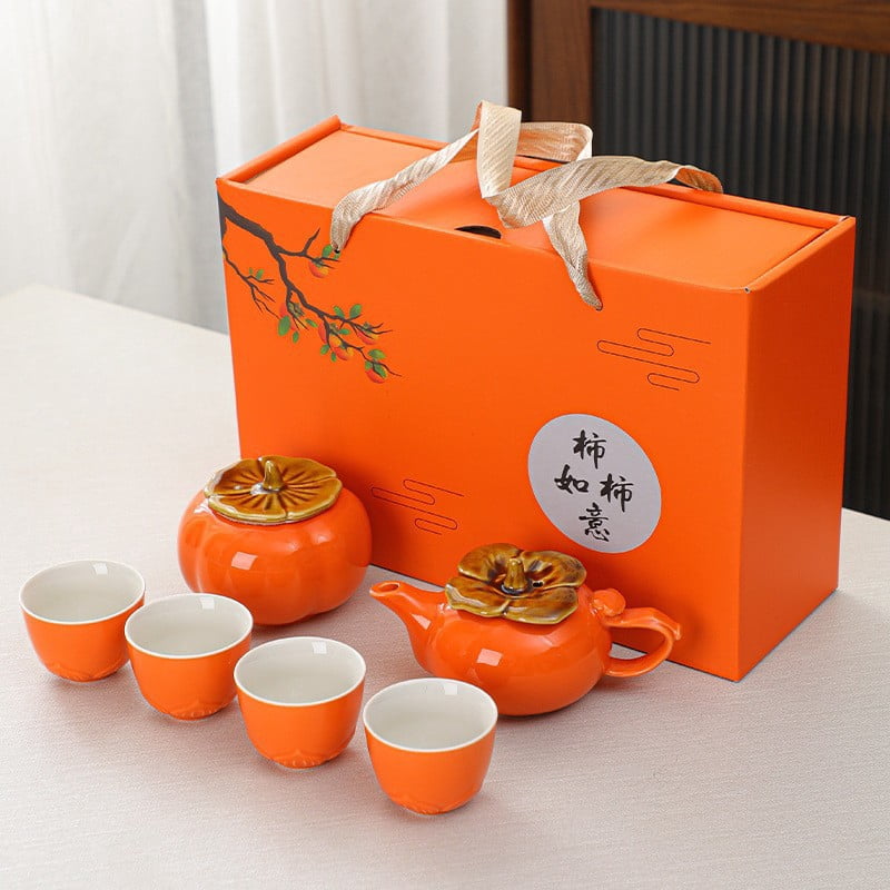 All the Best Persimmon Tea Set Suit Ceramic Cup Teapot Gift Box with ...