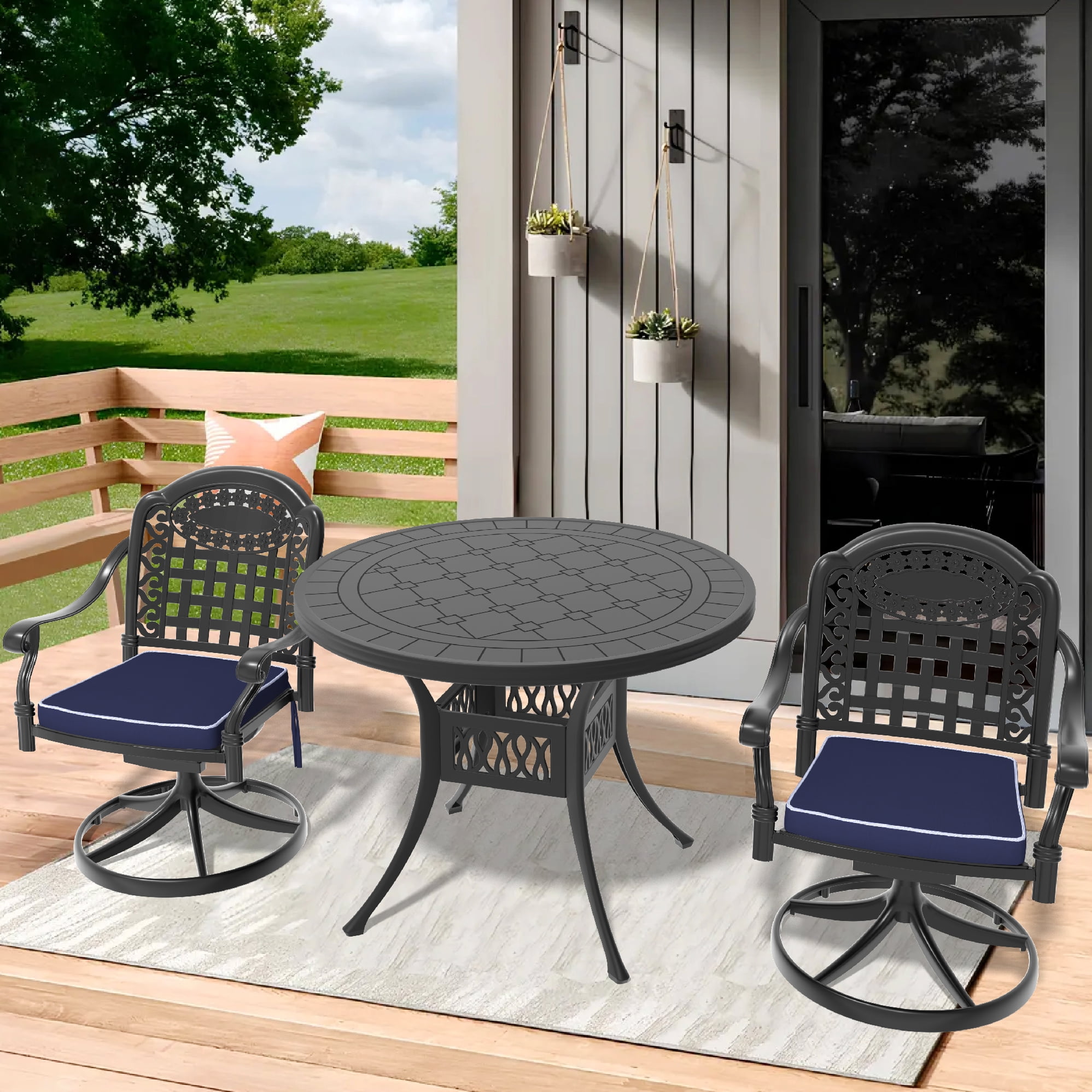 All-weather Aluminum 3 Dining , 2 Rotating Chairs & 39.37" Table, Black ...