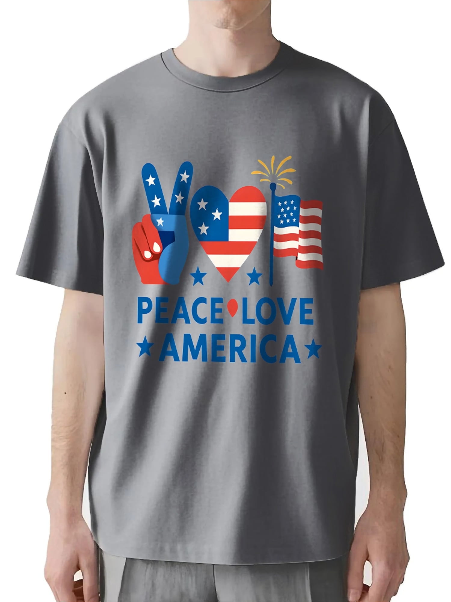 AllAreN Funny 4th of July Shirts Peace & Love America Relaxed Fit Tee ...