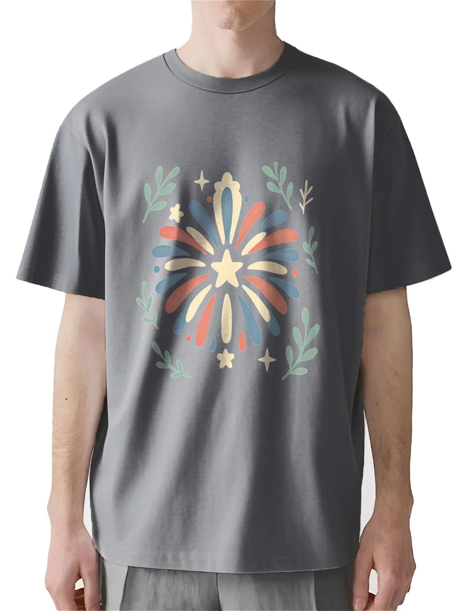 AllAreN Mens 4th of July Shirt 4th of July Firework Short Sleeve Crew ...