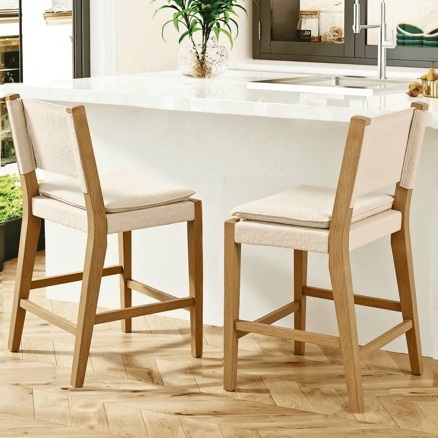 allforwood Jayden Modern Upholstered Counterstool, Set of 2, Solid ...
