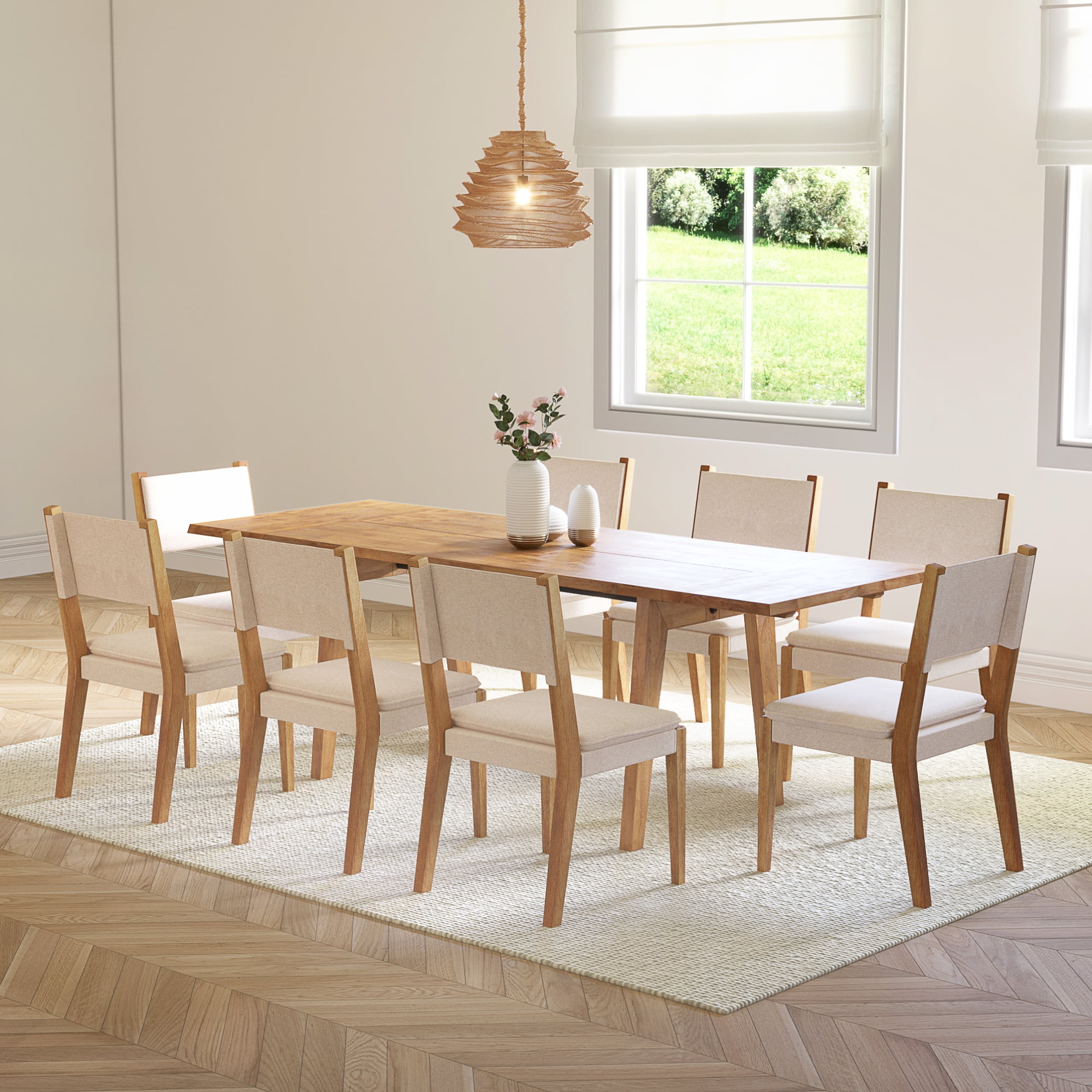 AllForWood Set of Premium Solid Wood Extendable Dining Table for 4 to ...