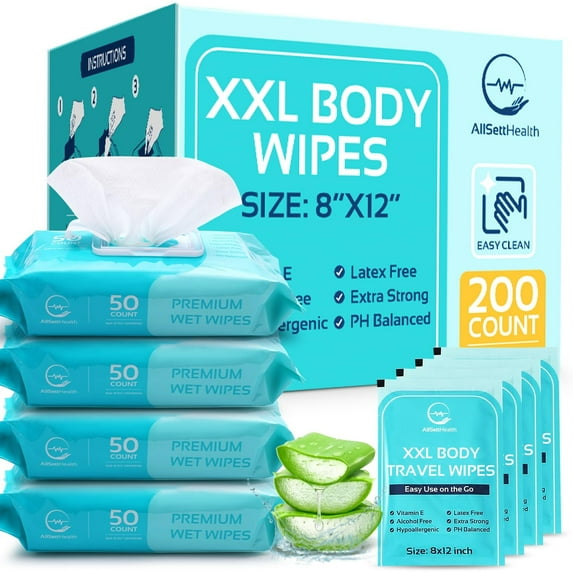 AllSett Health XL Body Wipes for Adults - 8" x 12" (200 count ...