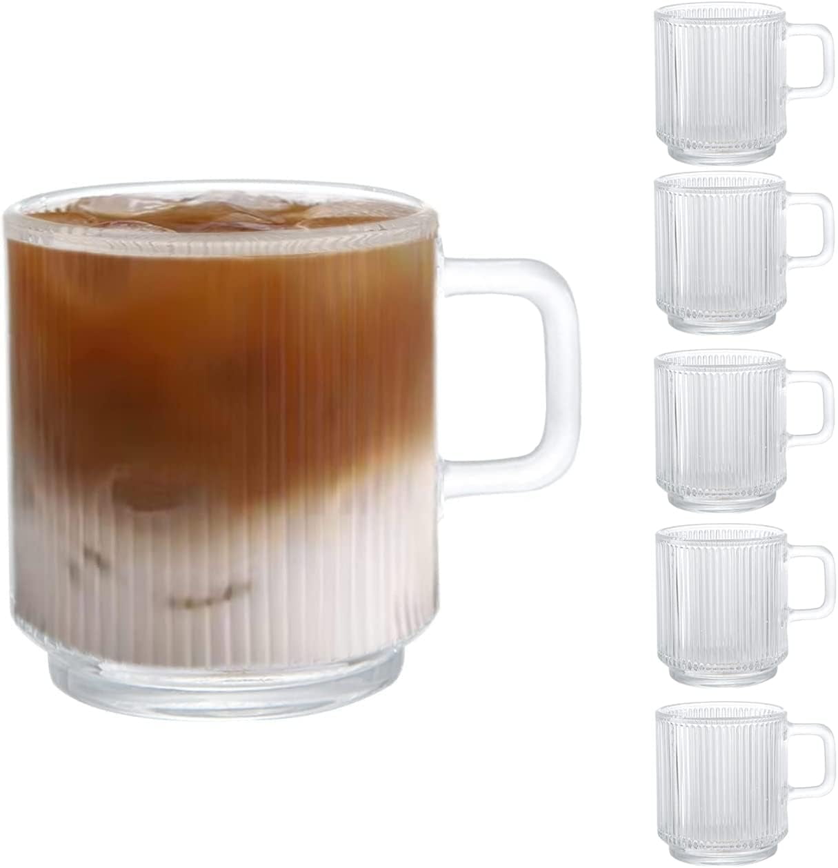 AllWays Plaza [6 PACK, 12 OZ - Premium Glass Coffee Mugs with Handle. Transparent Tea Glasses ...