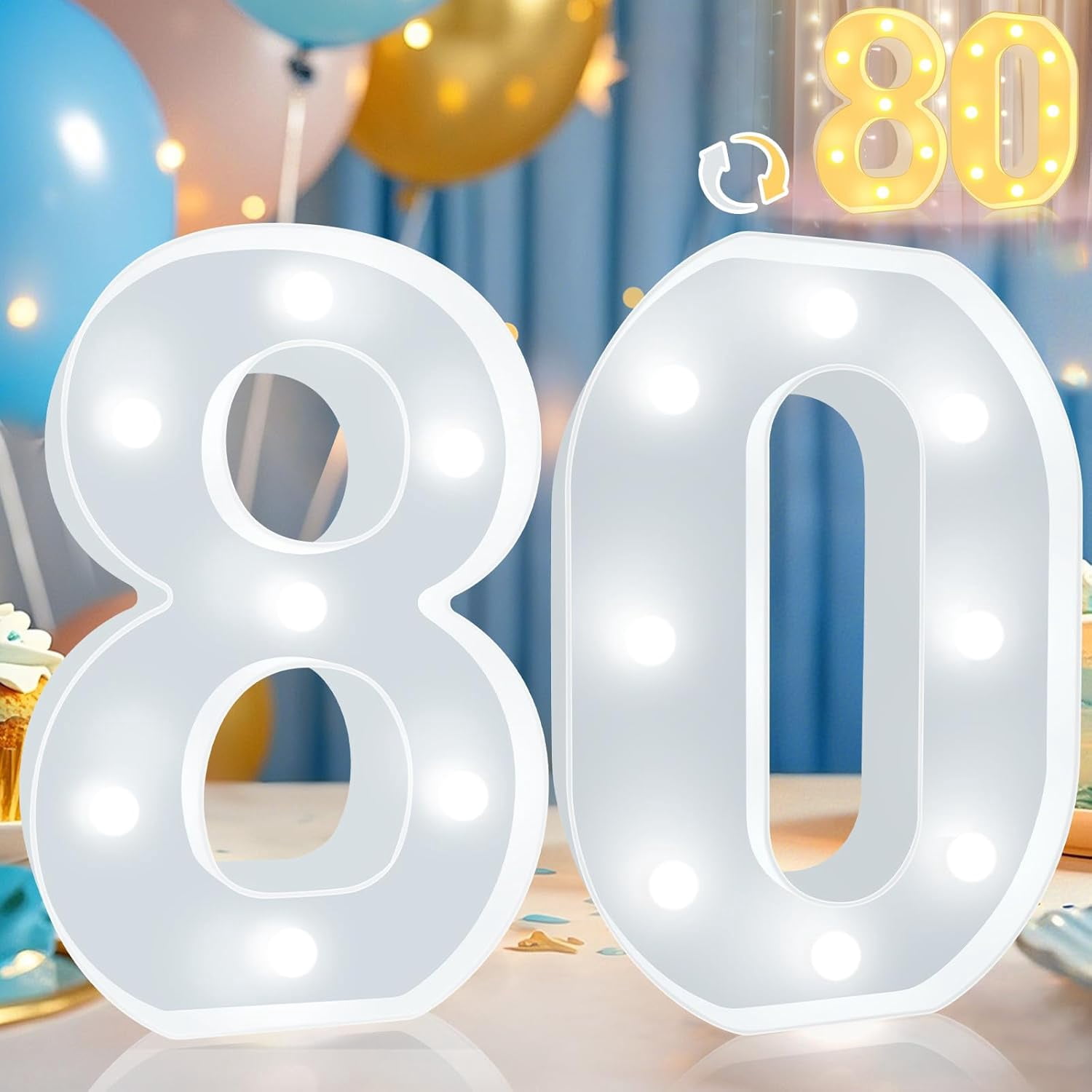 AllWays Plaza 80th Birthday Decoration for Woman Man, Decorative LED ...