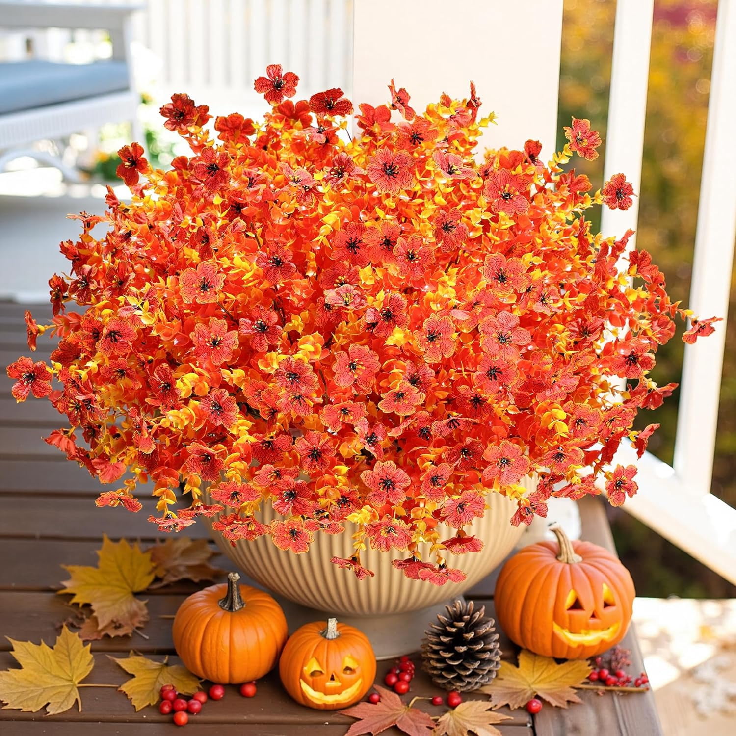 AllWays Plaza Artificial Fall Flowers Faux Mums for Outdoor Indoor ...