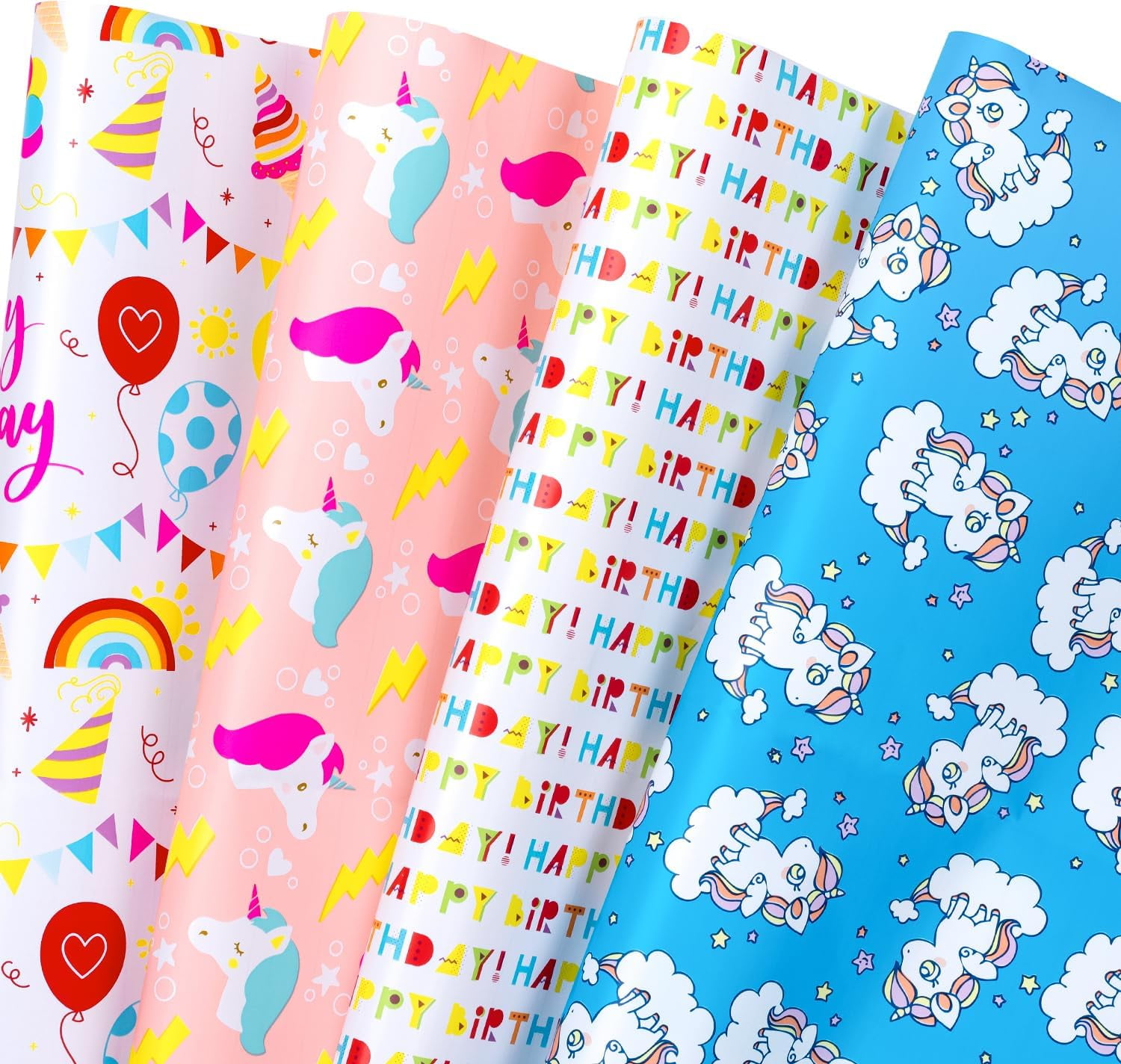 AllWays Plaza Birthday Wrapping Paper Sheet - 12 Sheets Unicorn Rainbow ...