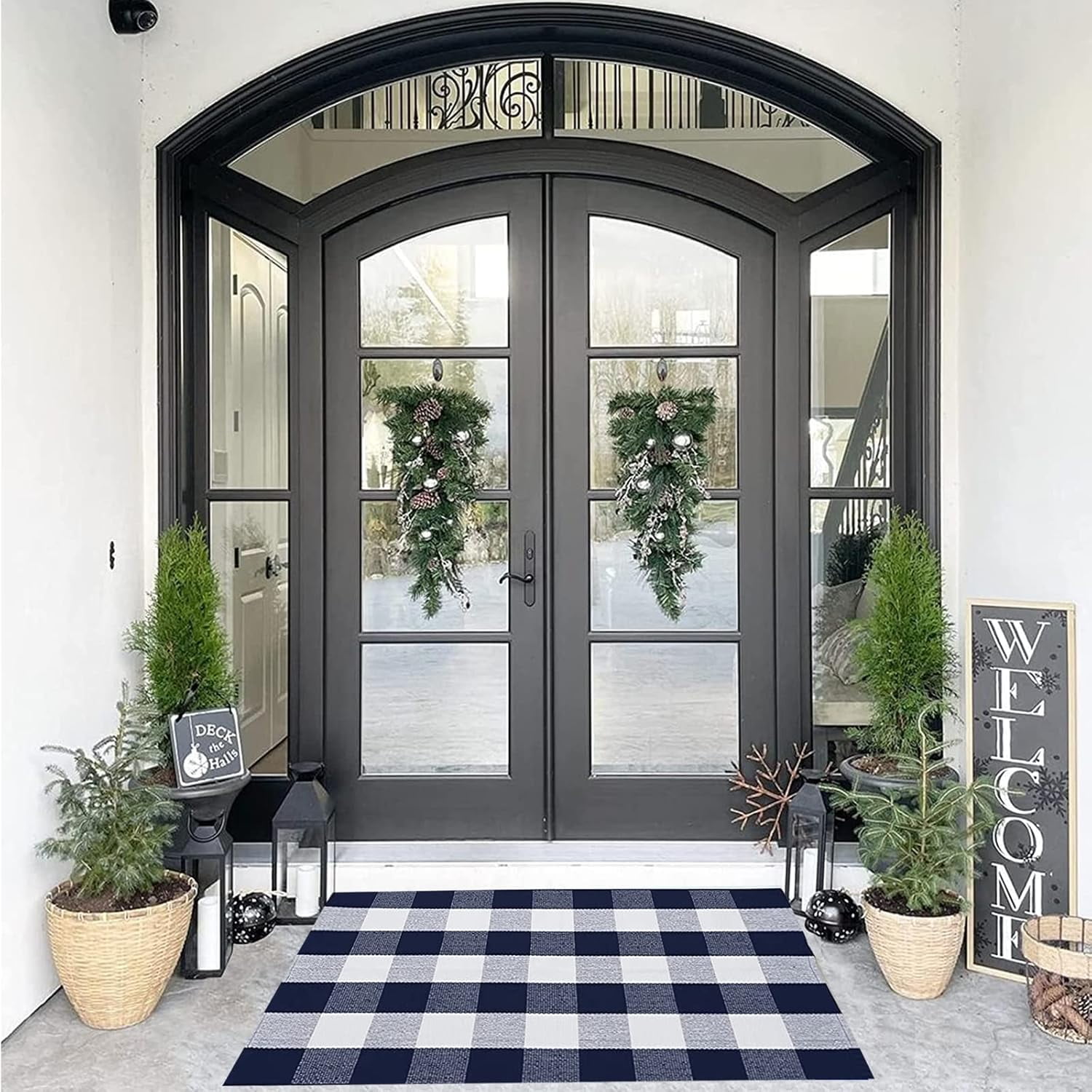 AllWays Plaza Cotton Buffalo Plaid Rug 27.5"x43" Navy Blue and White ...