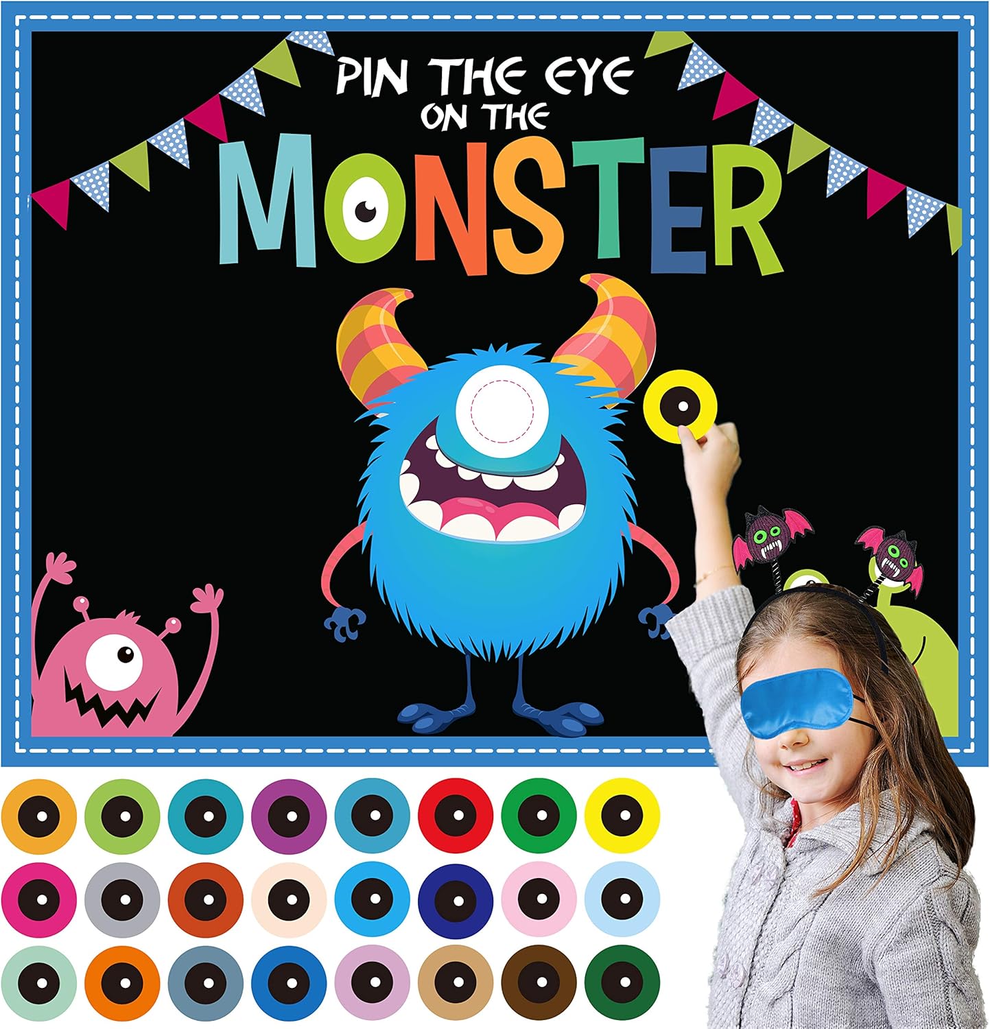AllWays Plaza Halloween Party Games for Kids, Pin The Eye on The ...